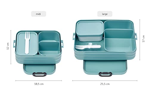 MEPAL, Bento Lunch Box Midi with 2 Compartments for Food Storage, a Detachable Box Including a Fork, Portable, BPA Free, Nordic Green, Holds 30.4 oz, 1 Count