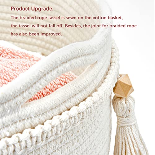 Mkono Woven Storage Basket Decorative Natural Rope Basket and Cotton Rope Basket Boho Cute Decor and Organizer for Nursery, Baby Toys, Blanket