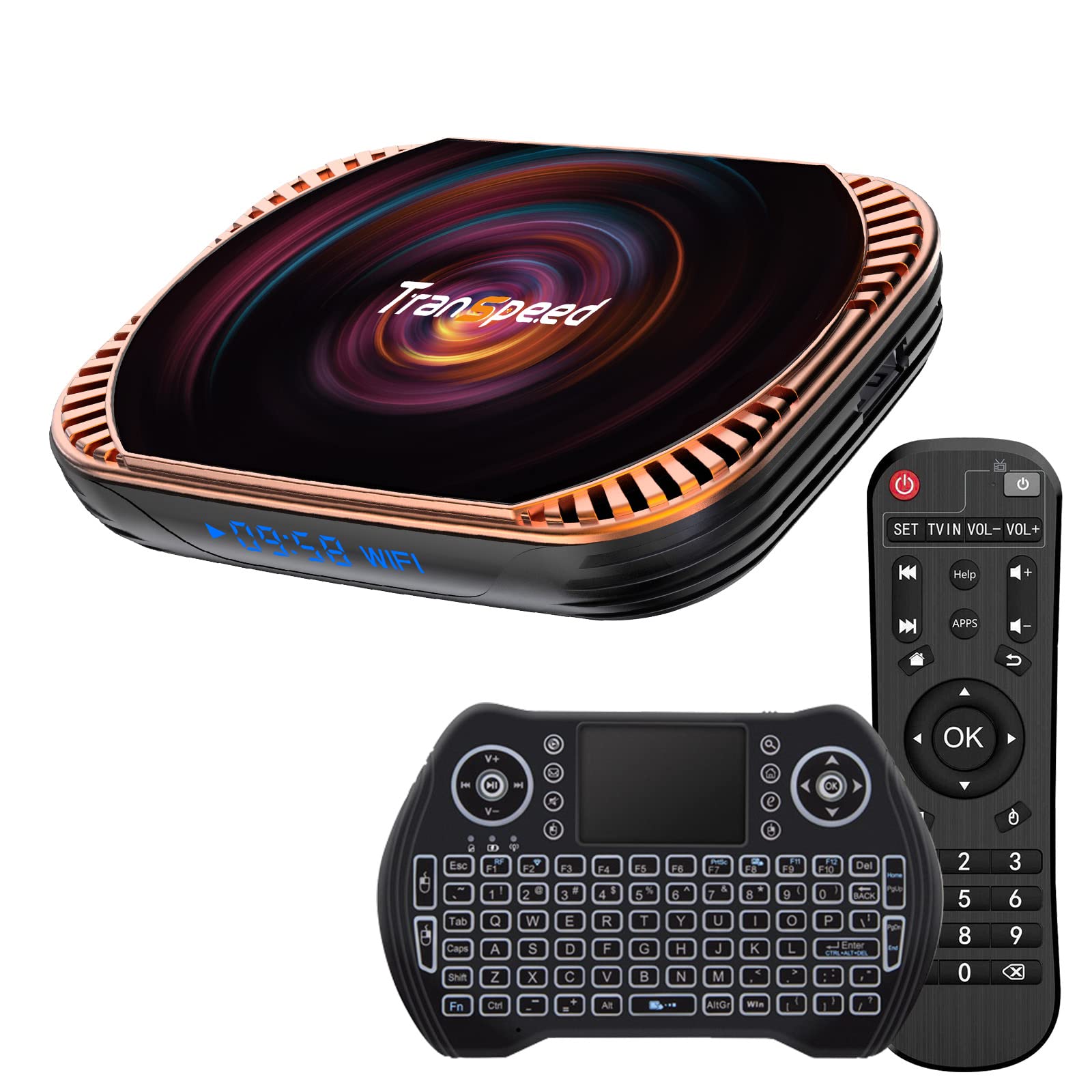 Android TV Box 11.0 4GB RAM 64GB ROM, Amlogic S905X4 64-bit ARM A55 CPU, Support 4K 8K Output/USB 3.0 Bluetooth 4.1/ 5G Wi-Fi 1000M with 2.4GHz Mini Wireless Keyboard