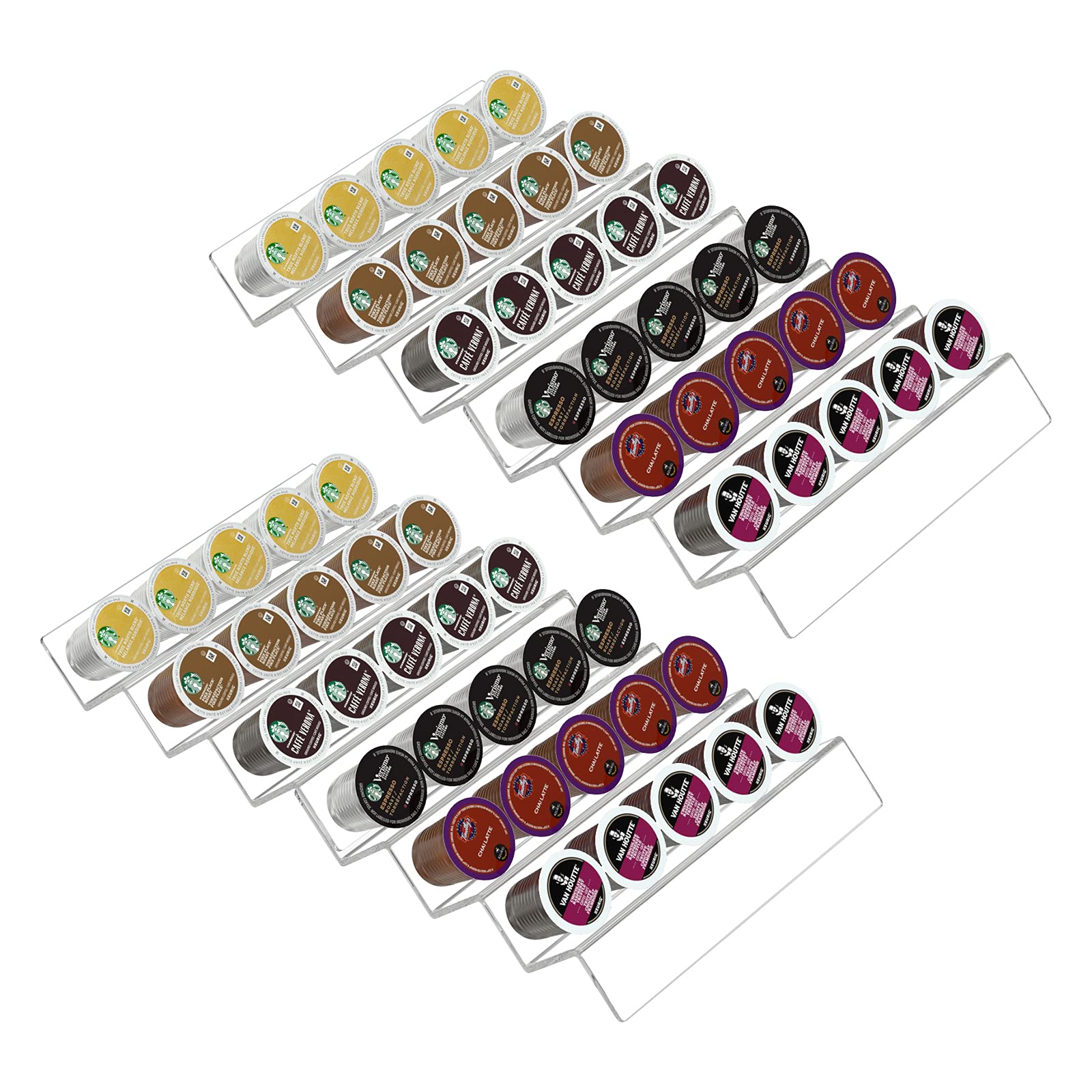 AITEE Acrylic K Cup Coffee Pod Holder, 2 Packs Clear Step-Shaped K Cup Drawer Organizer for Office and Kitchen, Coffee Pod Holder Tray for Countertop or Drawer Storage,Hold 30 Coffee Capsules Capacity
