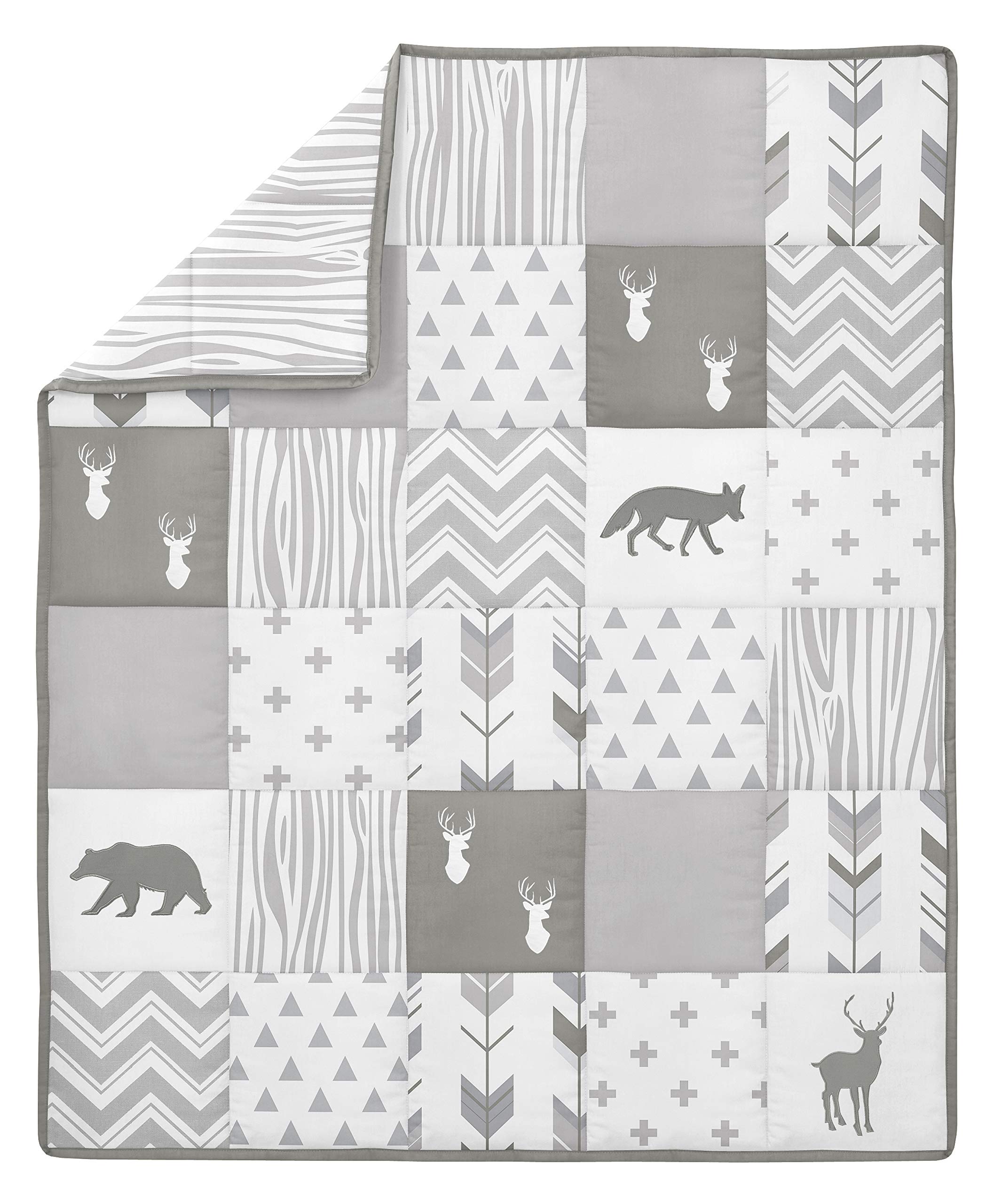 Sweet Jojo Designs Grey and White Woodsy Deer Boy, Girl, Unisex Baby Crib Bedding Set 4 Pieces