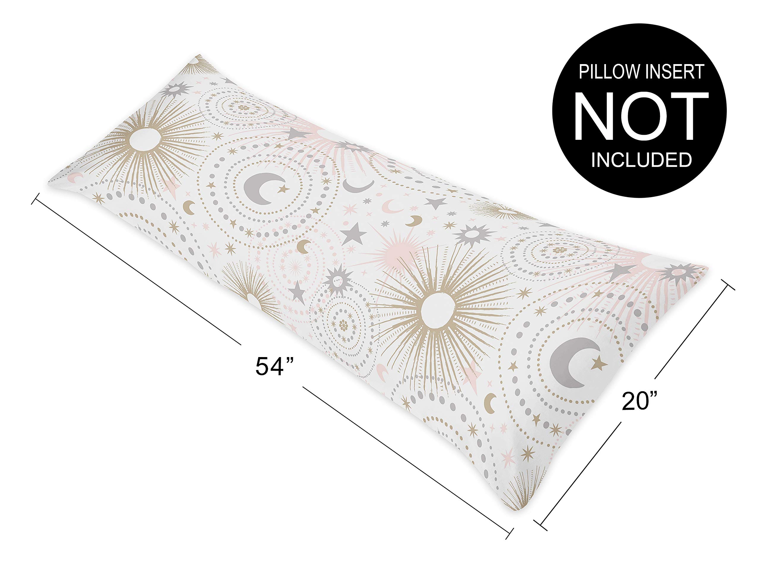 Sweet Jojo Designs Blush Pink, Gold, Grey and White Star and Moon Body Pillow Case Cover for Celestial Collection (Pillow Not Included)