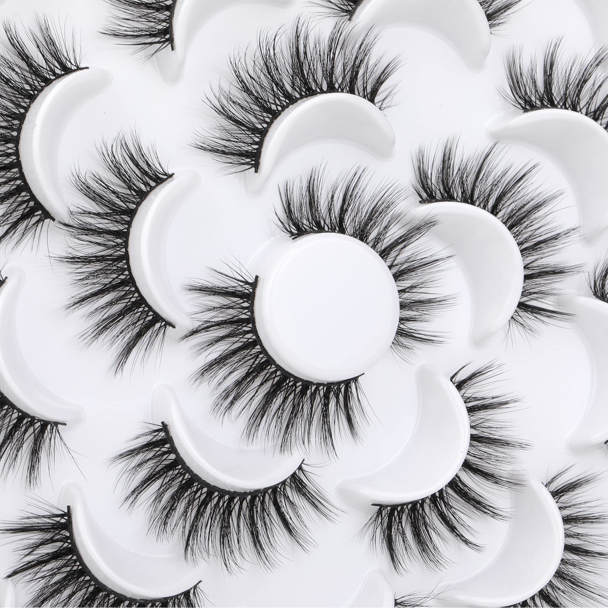 ALICROWN Fluffy Mink Lashes, Faux Eyelashes 3D Volume Lashes Pack Handmade Dramatic Thick Crossed Fake Eyelashes Soft Reusable 10 Pairs