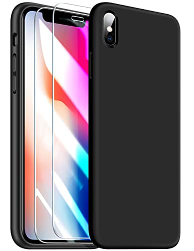 Dssairo [3 in 1 Designed for iPhone Xs Max Case, with 2 Pack Screen Protector, Slim Liquid Silicone Phone Case for iPhone 10 Xs Max 6.5 Inch, [Anti-Scratch] [Drop Protection] (Black)