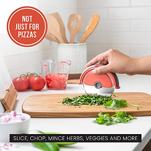 Chef Pomodoro Pizza Cutter Wheel with Protective Cover Blade Guard, Easy to Clean, 4-Inch Super Sharp Slicer, Stainless Steel Kitchen Gadget, Pizza Making Accessories (Orange)