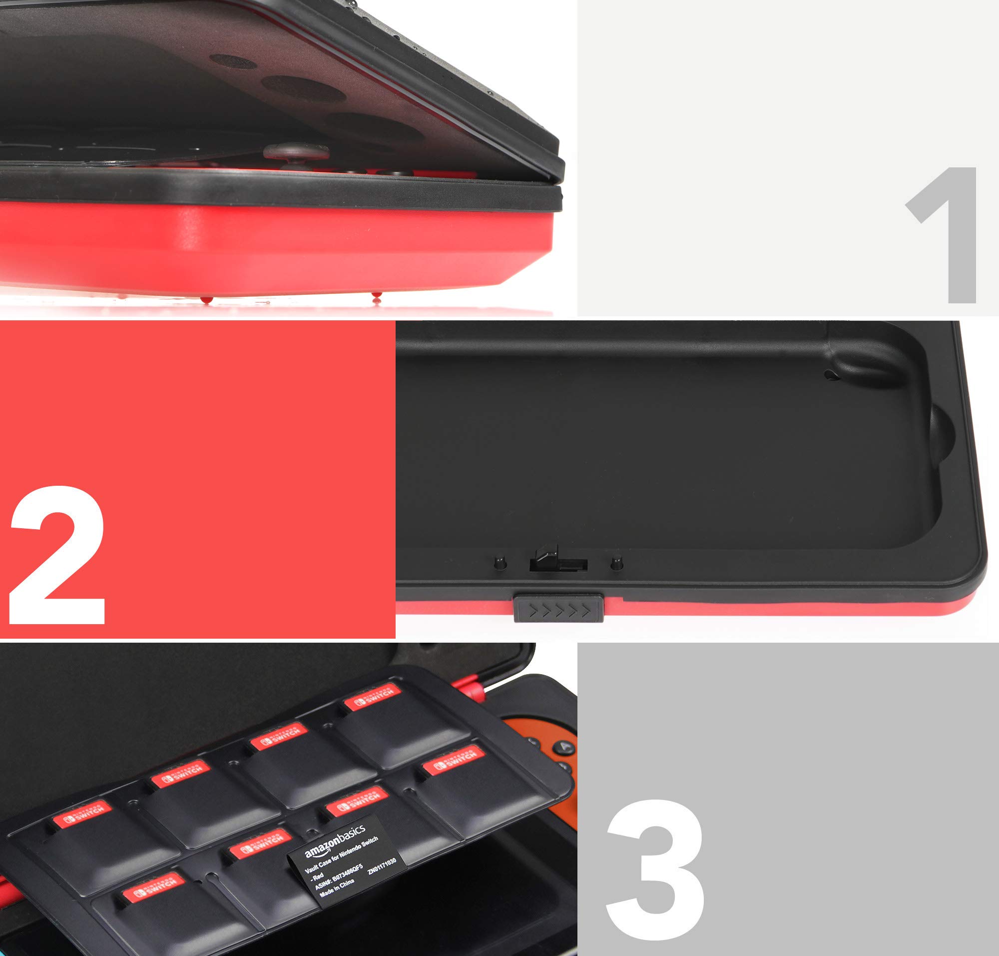 Amazon Basics Vault Case for Nintendo Switch, 10.5 x 5.4 x 1.8 inches, Red (Not compatible with Nintendo Switch OLED model)