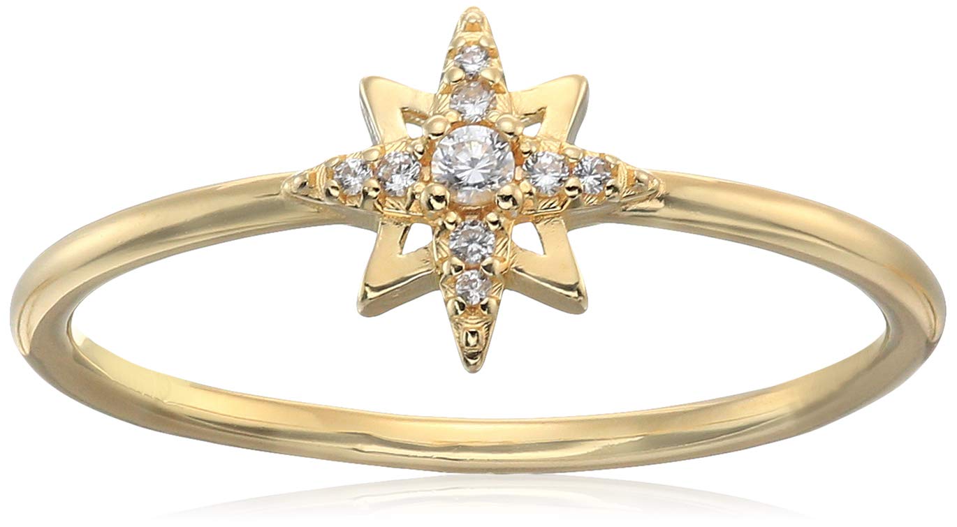 Amazon Essentials 18K Yellow Gold Over Sterling Silver Cubic Zirconia North Star Ring, Size 7 (previously Amazon Collection)