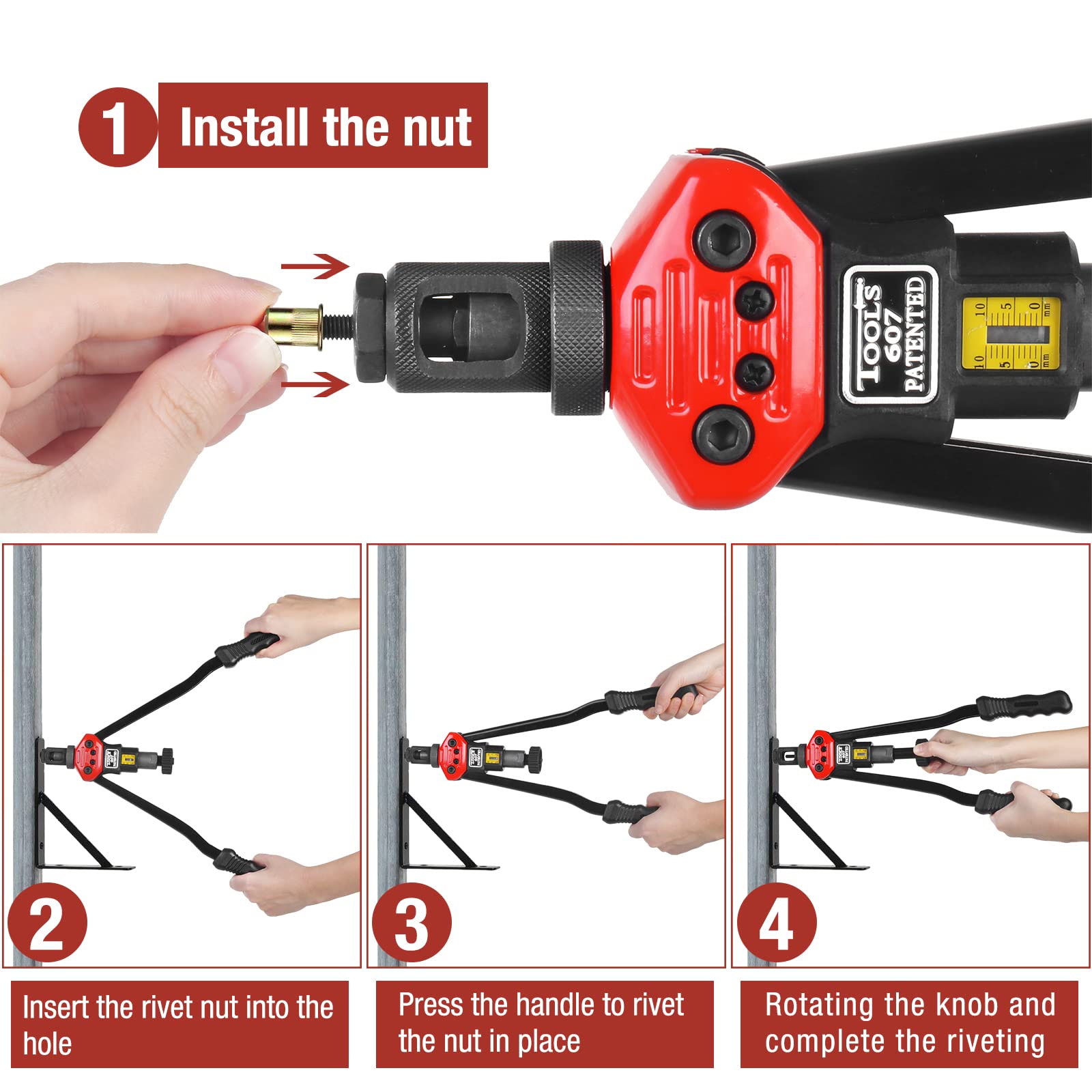 AIUITIO 16”Hand Rivet Nut Tool, Professional Rivet Nut Setter Kit with 15Pc Metric & Inch Mandrels,150Pc Rivet Nuts and Carrying Case for Entry Level and Professional Use
