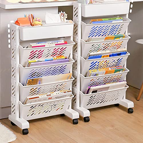 Mumusuki Storage Trolley, Slide Out Rolling Utility Cart Storage Shelf Rack on Wheels Movable Bookshelf Shelving Organizer for Office Kitchen Bedroom Bathroom Laundry Room (6 Layer)