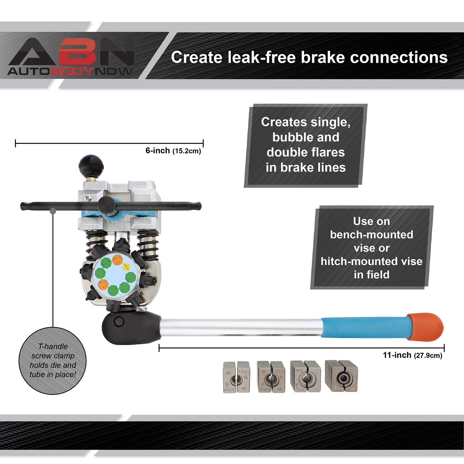 ABN Professional Brake Line Flaring Tool Kit, 45 Degrees - Single, Bubble, Double Flare Tool Kit for Steel, Copper Tube