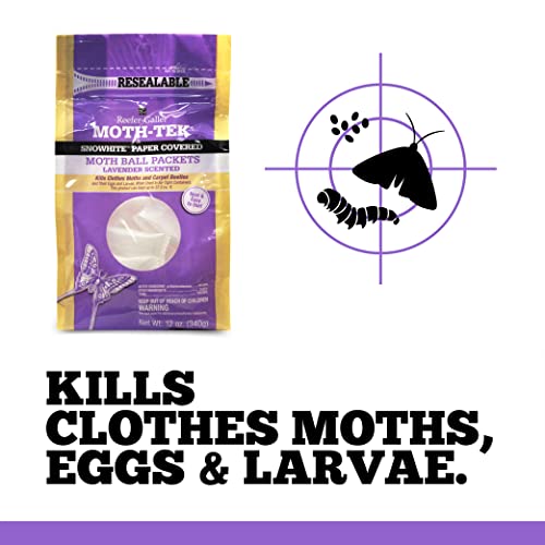Reefer-Galler Moth-Tek Lavender-Scented Moth Ball Packets - 12 oz - Snowhite Paper Covered Moth Ball Packet for Closets, Drawers, and More