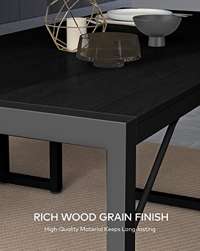 Bealife Dining Table Set for 4, Modern Kitchen Table Set with 2 Benches, 45.5in 3-Piece Soho Dining Room Table Set with Metal Frame and MDF Board, Sturdy Structure, Space-Saving Furniture (Black)
