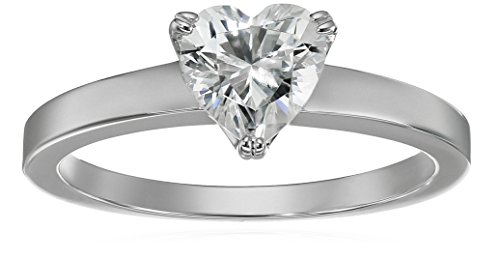 Amazon Collection Platinum-Plated Silver Heart-Shape (1.5 cttw) Solitaire Ring made with Infinite Elements Cubic Zirconia, Size 6