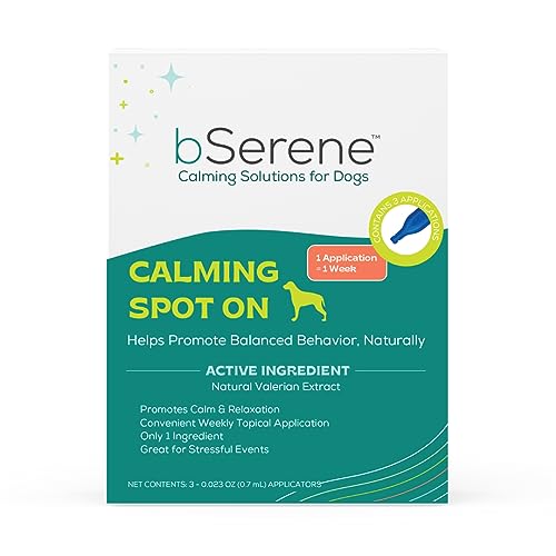 bSerene Valerian Calming Spot On for Dogs 3 Applications Convenient Weekly Topical Promotes Calmness and Relaxation