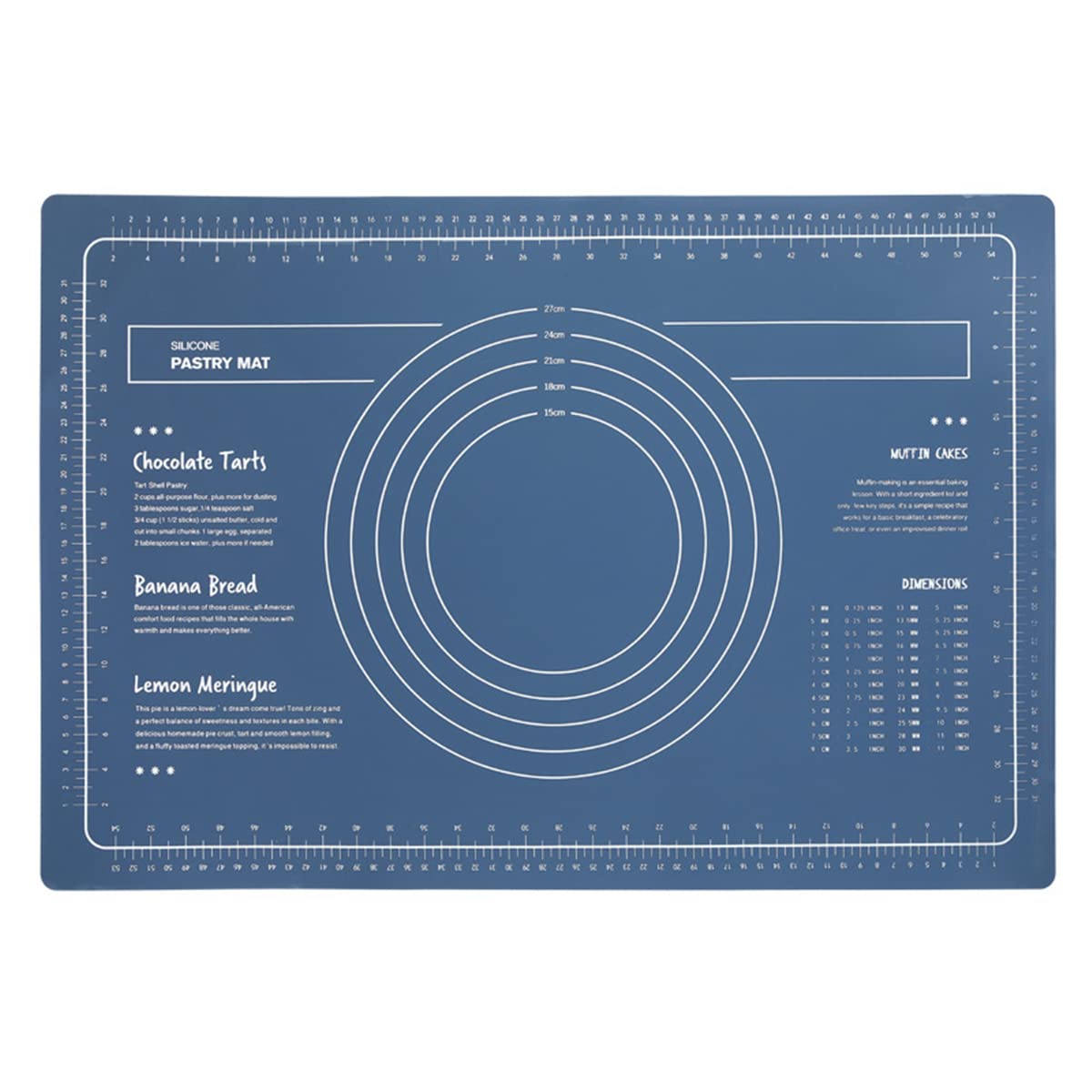 Baking Mats,Silicone Pastry Mat,Silicone Baking Mat for Pastry Rolling Dough with Measurements, BPA Free Non stick and Non Slip Blue Table Sheet Baking Supplies for Bake Pizza Cake