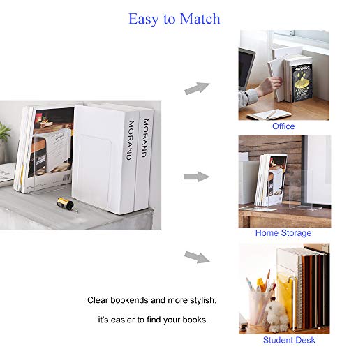 MerryNine Plastic Acrylic Bookends Pair Organizer Bookshelf Decor Decorative Bedroom Library Office School Supplies Stationery Gift (Plastic Acrylic_2 Pairs)