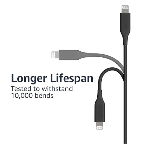Amazon Basics USB-A to Lightning ABS Charger Cable, MFi Certified Charger for Apple iPhone 14 13 12 11 X Xs Pro, Pro Max, Plus, iPad, 6 Foot, Black