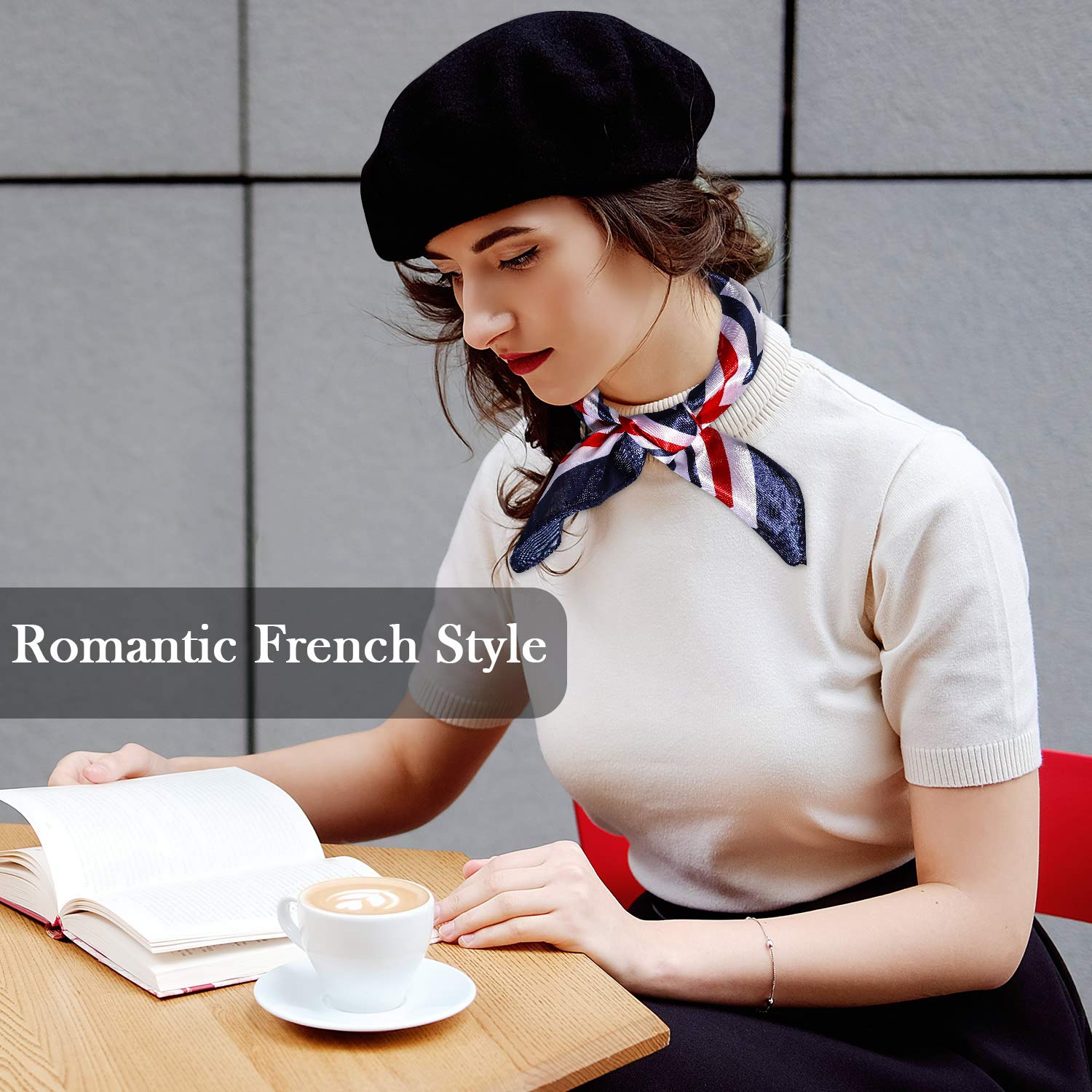 Geyoga Women Beret Hat Winter Wool Beret Hat French Beanie Beret Solid Color Beret with Skily Scarf(Black, Red, Beige, Wine Red)