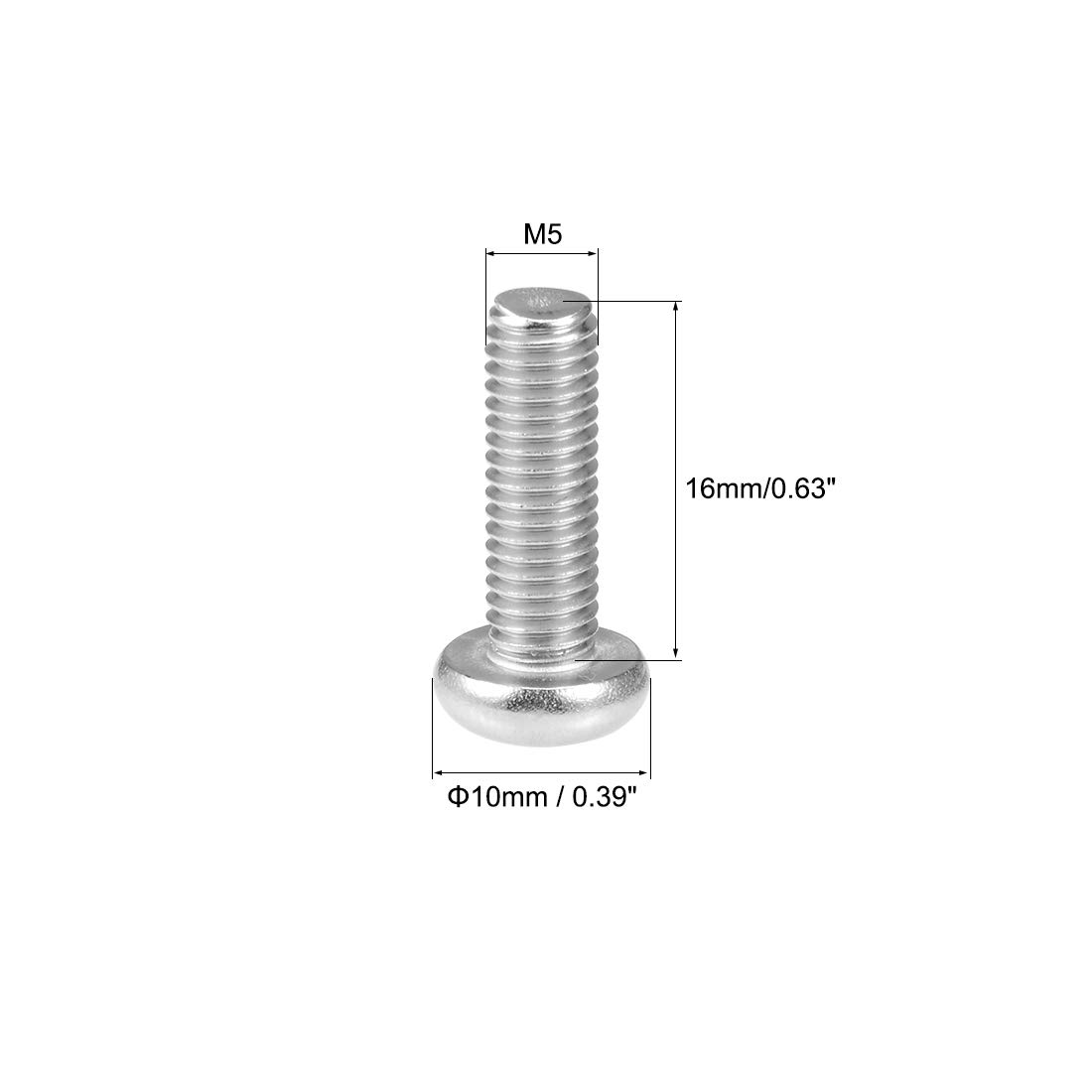 uxcell M5x16mm Machine Screws Pan Phillips Cross Head Screw 304 Stainless Steel Fasteners Bolts 30Pcs