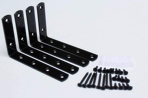 MHMYDZ 4 Pcs Black Steel Heavy Duty"L" Corner Brace Joint Angle Bracket Shelf Bracket Wall Hanging with Screws 125mmX75mm/5 InchX3 Inch Decorative Corner Brackets Joint Angle Bracket