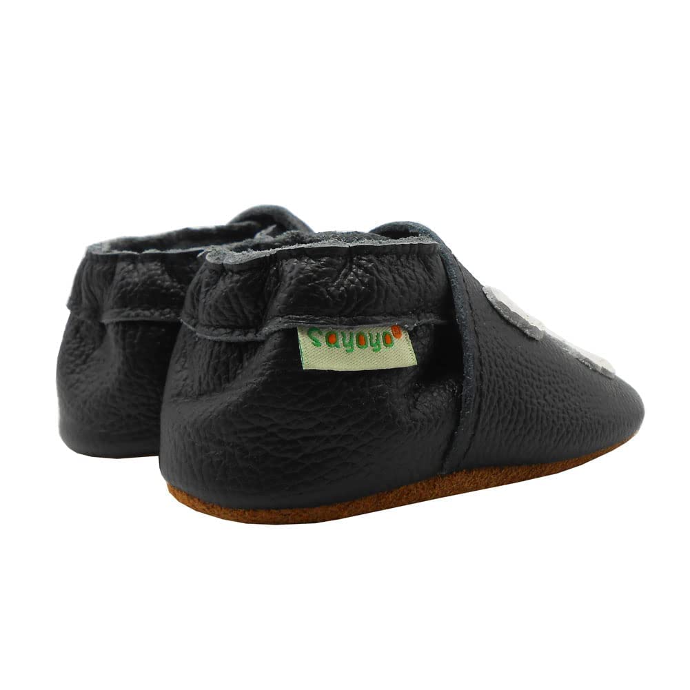 SAYOYO Baby Skull Soft Sole Black Leather Infant and Toddler Shoes 0-6months
