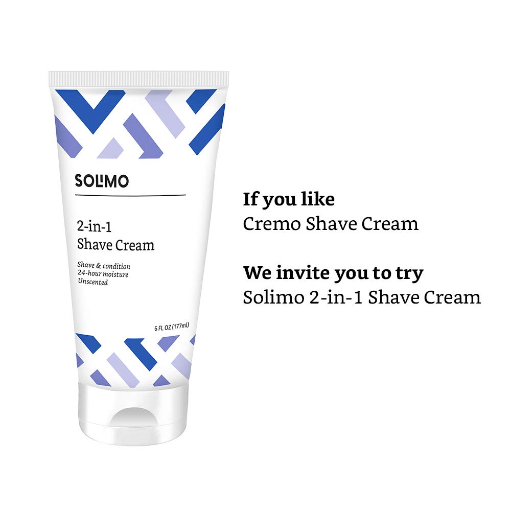 Amazon Brand - Solimo 2-In-1 Shave Cream, Fragrance Free, 6 Fl. Oz. (Pack Of 2)