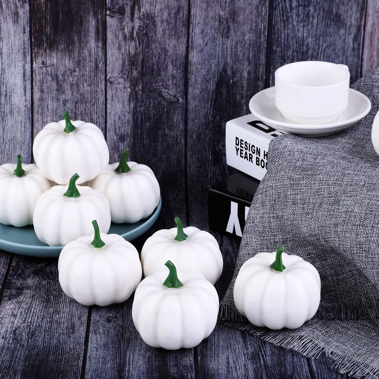 ADXCO 16 Pack Mini Pumpkin Small Pumpkins Fall Harvest Pumpkins Lifelike Foam Pumpkins Realistic Pumpkin for Halloween, Thanksgiving Home, Garden Decor, White