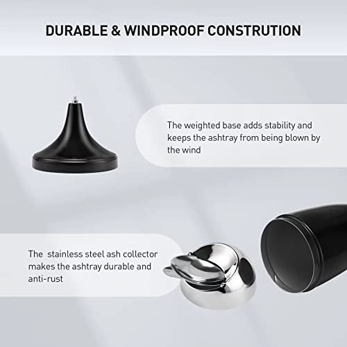 Anfrere Tall Outdoor Standing Ashtray with Lid, Black Adjustable Stand Ash Butt Holder for Home Patio, Outside Windproof Cigar Ash Tray Cigarette Butt Disposal Receptacle in 20", 27.5", 35" Heights