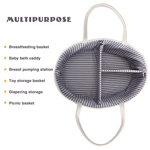 MBJERRY Baby Rope Diaper Caddy Organizer - Nursery Storage Bin Canvas Portable Diaper Storage Basket with Removable Inserts for Changing Table &Car, Newborn Baby Shower Basket