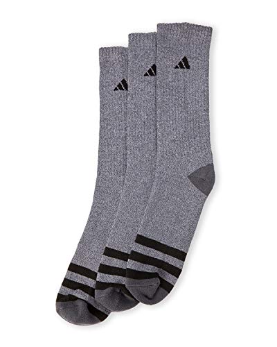 Adidas Men's 3 Pair Cushioned Climalite Compression Crew Socks; Grey (Shoe Size 6-12)