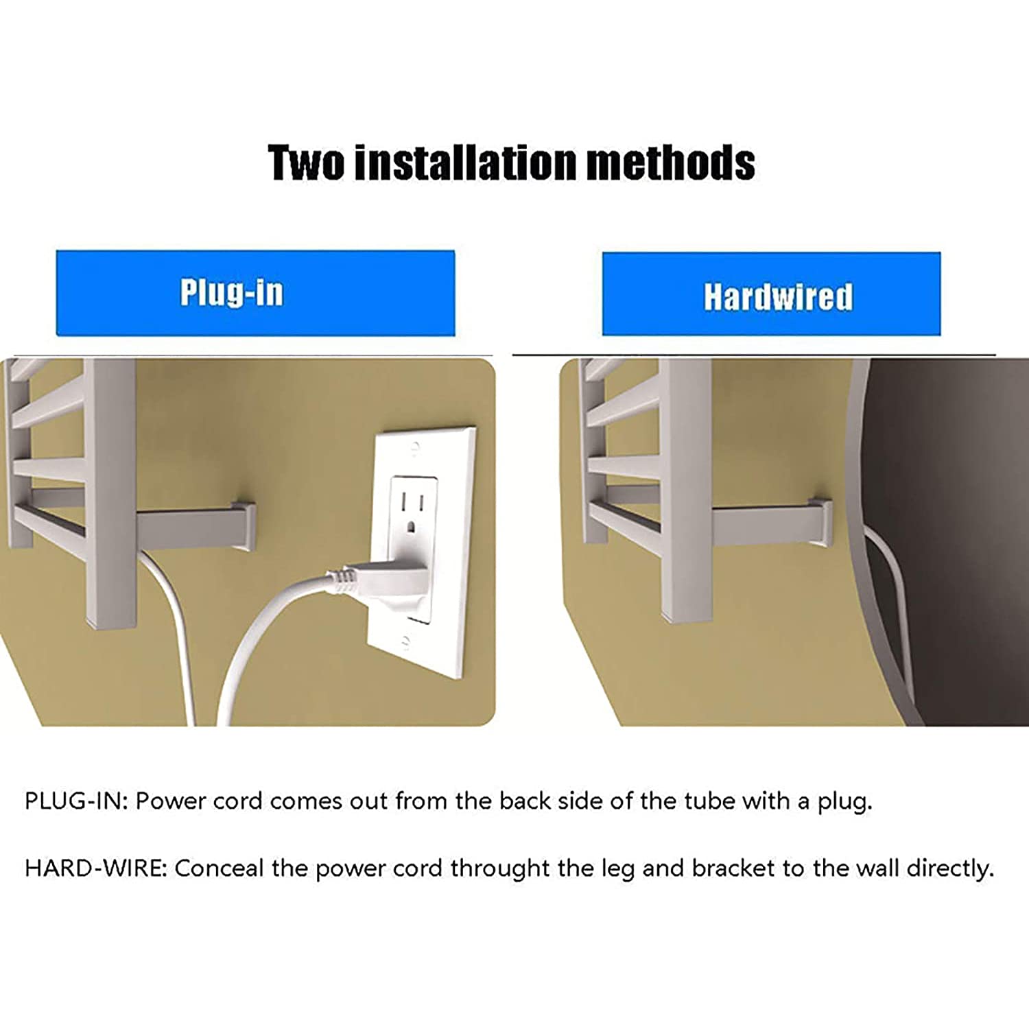 Heated Towel Rack, Towel Warmer Electric Heated Towel Rack with Timer 304 Stainless Steel Heated Towel Rail Wall Mounted 5 Bars Waterproof Bath Towel Heater 80×60×12Cm,White ,Electric Towel Warmer