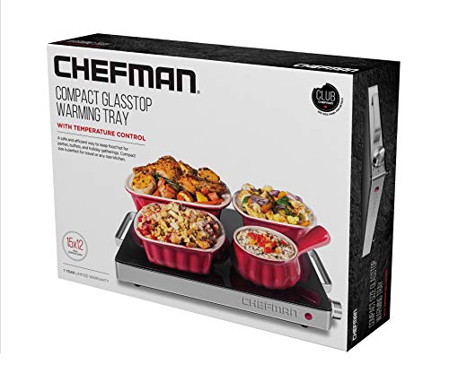 Chefman Compact Glasstop Warming Tray with Adjustable Temperature Control Perfect for Buffets, Restaurants, Parties, Events, Home Dinners and Travel, Mini 15x12 Inch Surface, Keeps Food Hot, Black