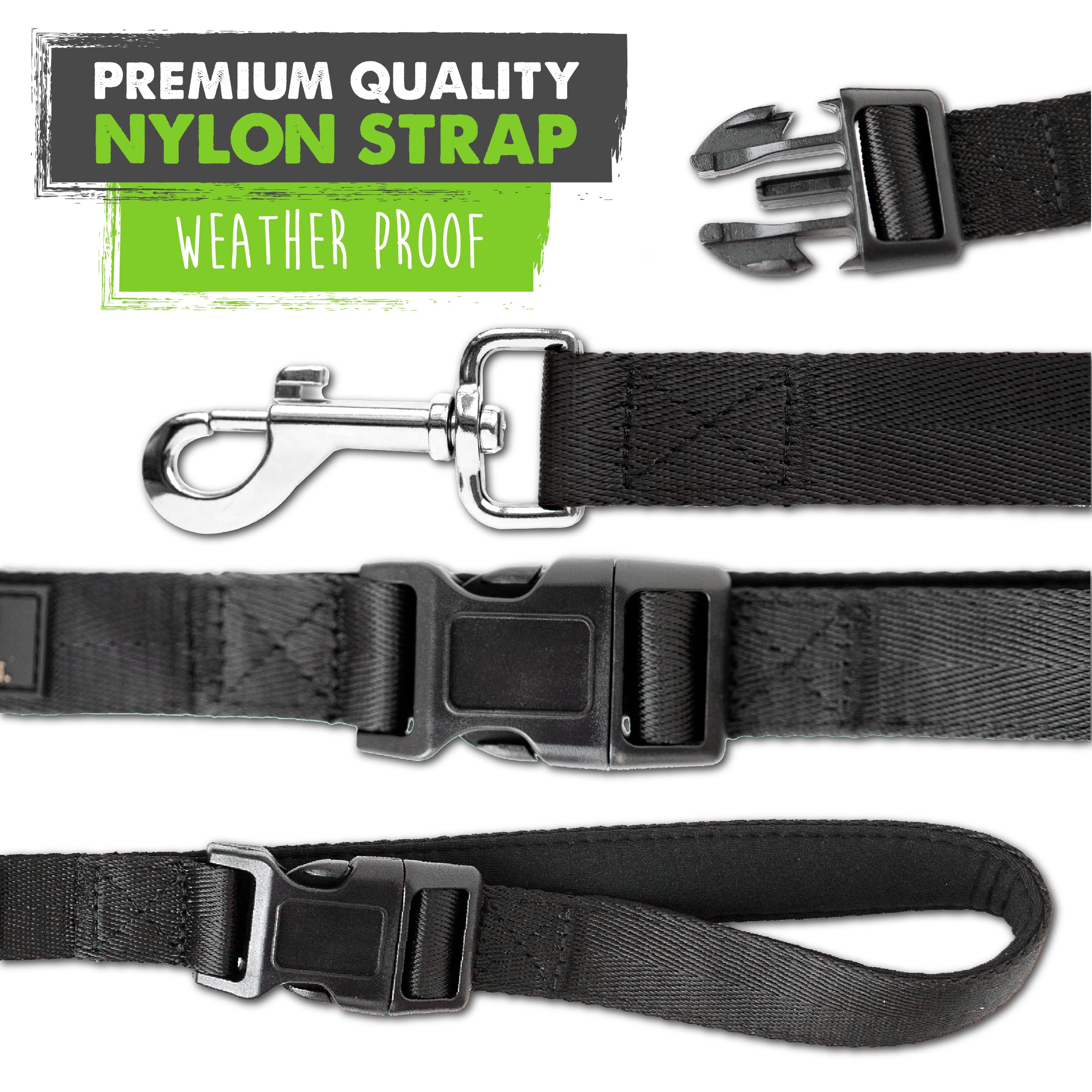 Mighty Paw Long Dog Leash | Pet Lead for Off-Leash Recall Training. Premium Quality Nylon Tie Out , Includes a Buckled Padded Handle. Great for Yard, Camping and Training. (15 Feet, Black)