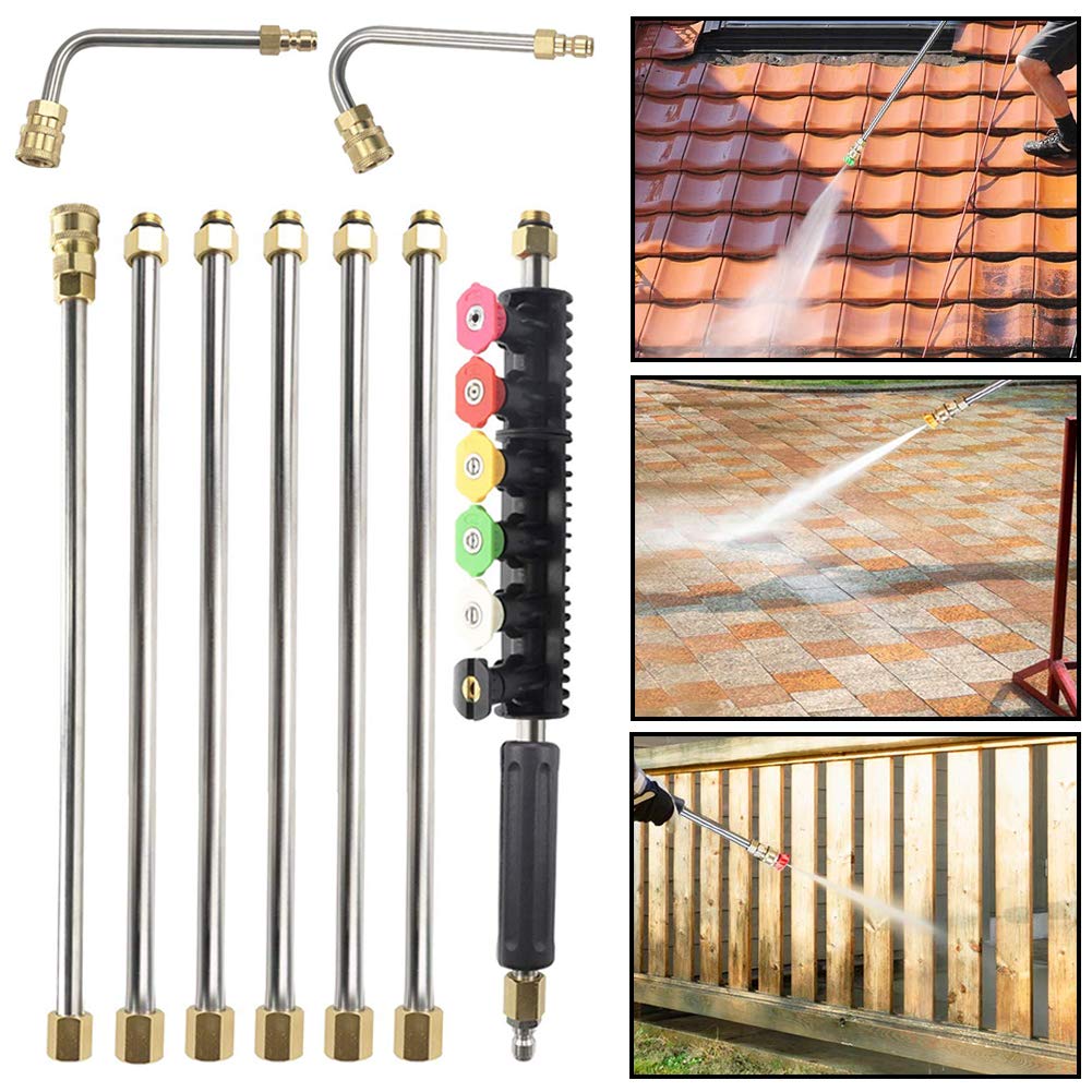 AgiiMan Brass Pressure Washer Extension Wands - 120 Inch Power Washer Gutter Cleaning Tools, Telescoping Replacement Lance, Window Cleaner Nozzles Tips, Sliver