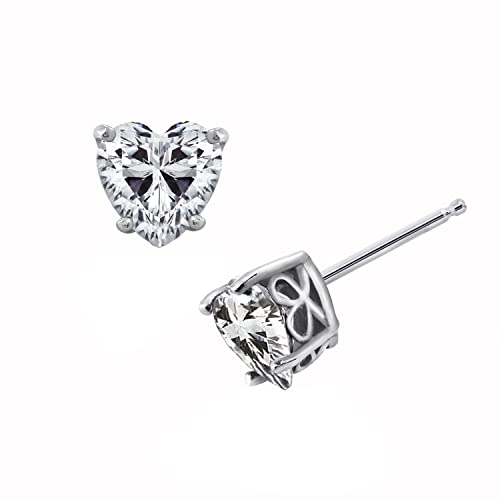 Amazon Collection Platinum Plated Sterling Silver Heart-Shape Stud Earrings made with Infinite Elements Cubic Zirconia