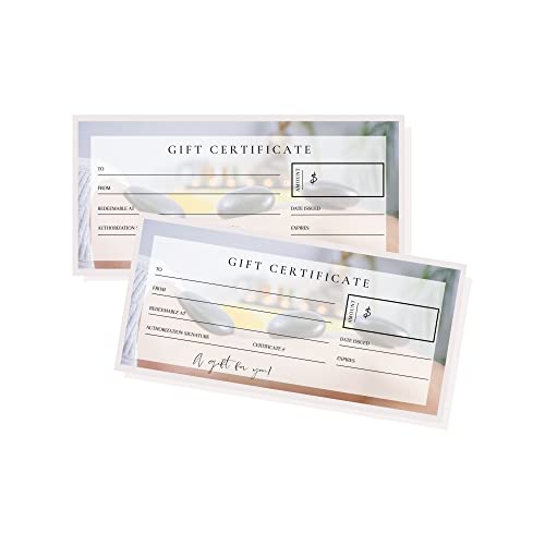 Blank Gift Certificates | 30 Pack | 3.75 x 8.25" inch Size Gift Card | Massage Therapy Supplies | Spa Supplies | Small Business Gift Certificate | Massage Therapy Hot Stone Design