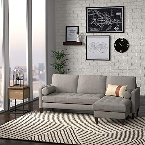 Amazon Brand – Rivet Aiden Mid-Century Modern Reversible Sectional Sofa (86") - Light Gray