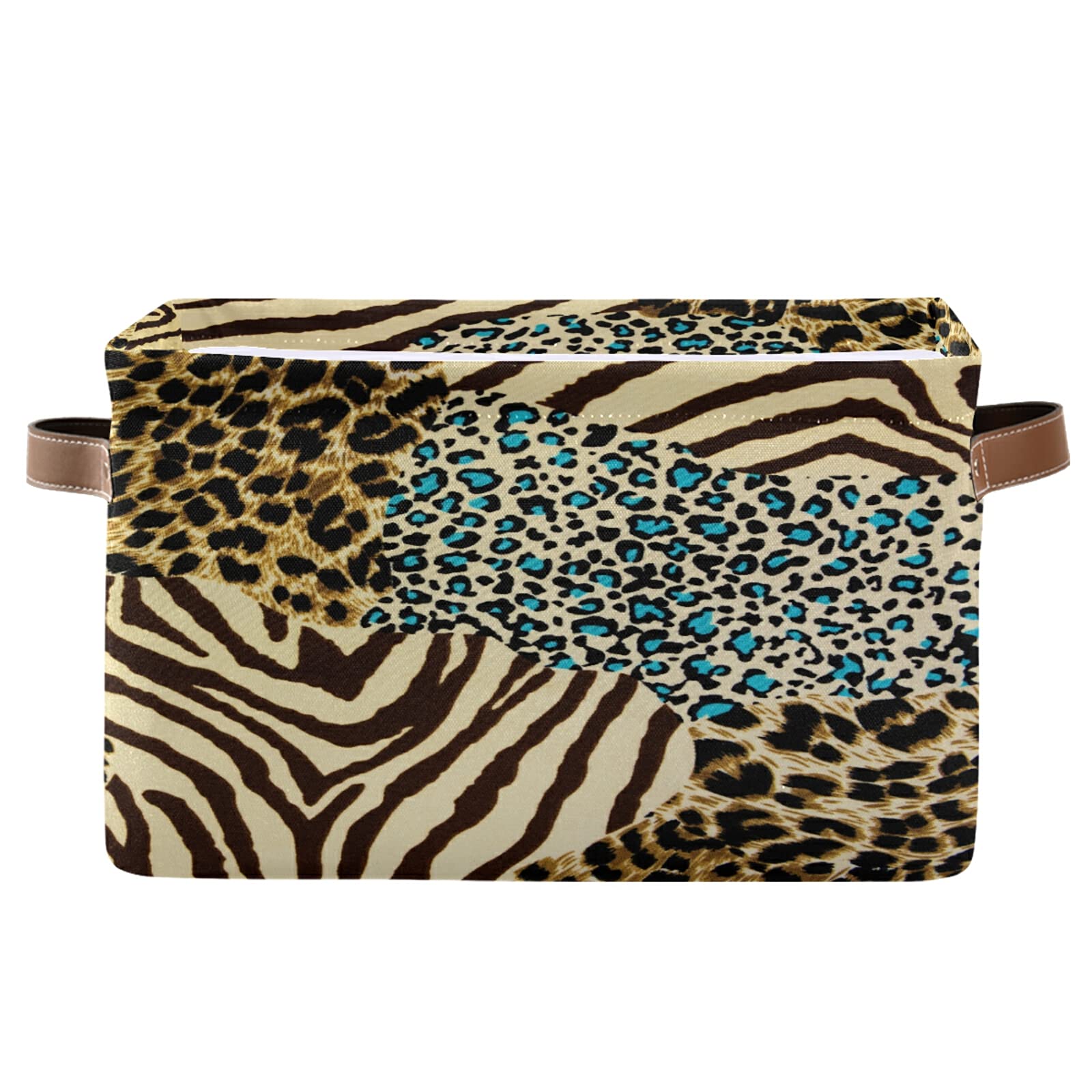 Animal Zebra Tiger Print Storage Bin Kids Women Canvas Compressible Organizer Storage Cube with Handle Storage Basket Box for Bedroom Closet Shelves 2PCS