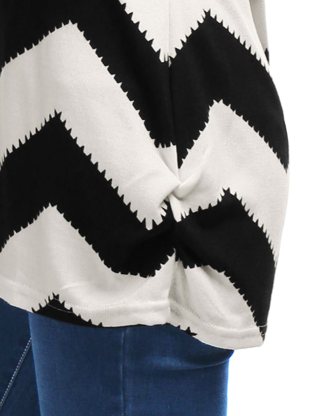 Allegra K Women's Round Neck Contrast Color Knitted Shirts Long Sleeve Sweater Tops Medium Black White