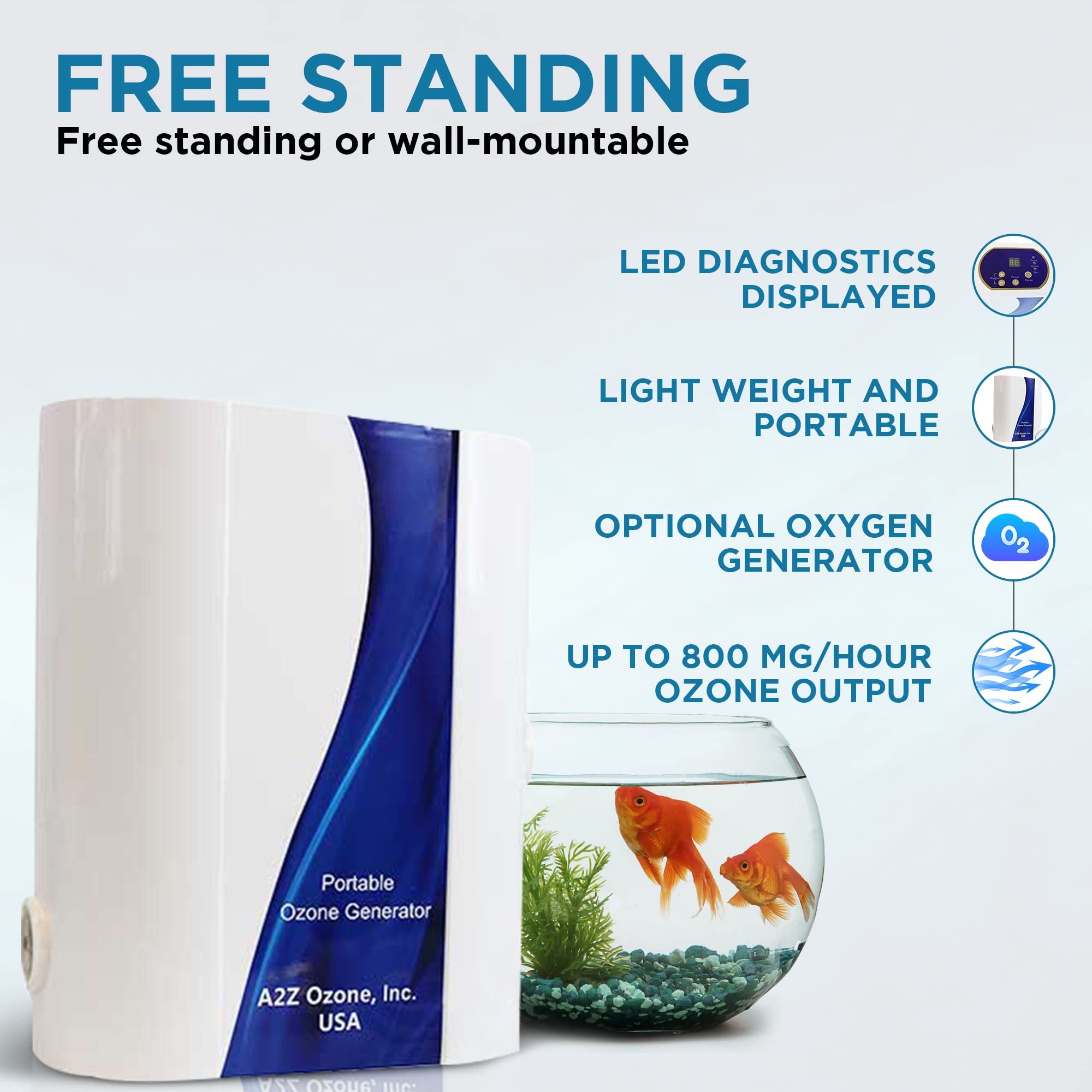 Aqua-8 Water Ozone Generator, up to 800 mg/h, High-Capacity Ozone Machine, Home Ozone Generator for cleaning fruits, fish tanks, vegetables