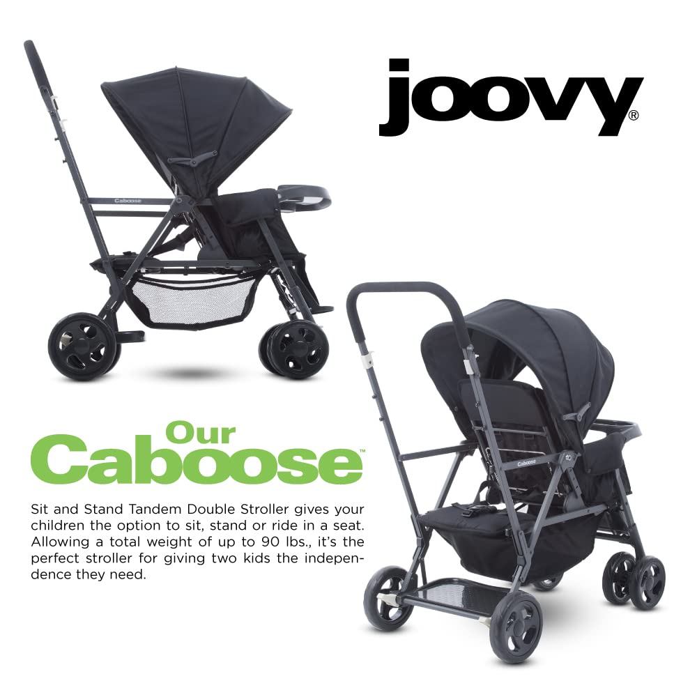 Joovy Caboose Sit and Stand Double Stroller with Rear Bench and Standing Platform, 3-Way Reclining Seats, Optional Rear Seat, and Universal Car Seat Adapter (Amber)