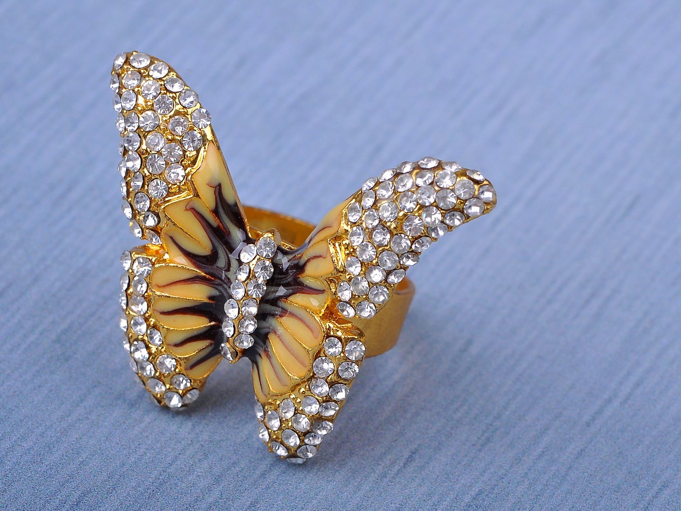 Alilang Butterfly Purple Enamel Crystal Synthetic Amethyst Rhinestone Spring Fashion Custom Ring