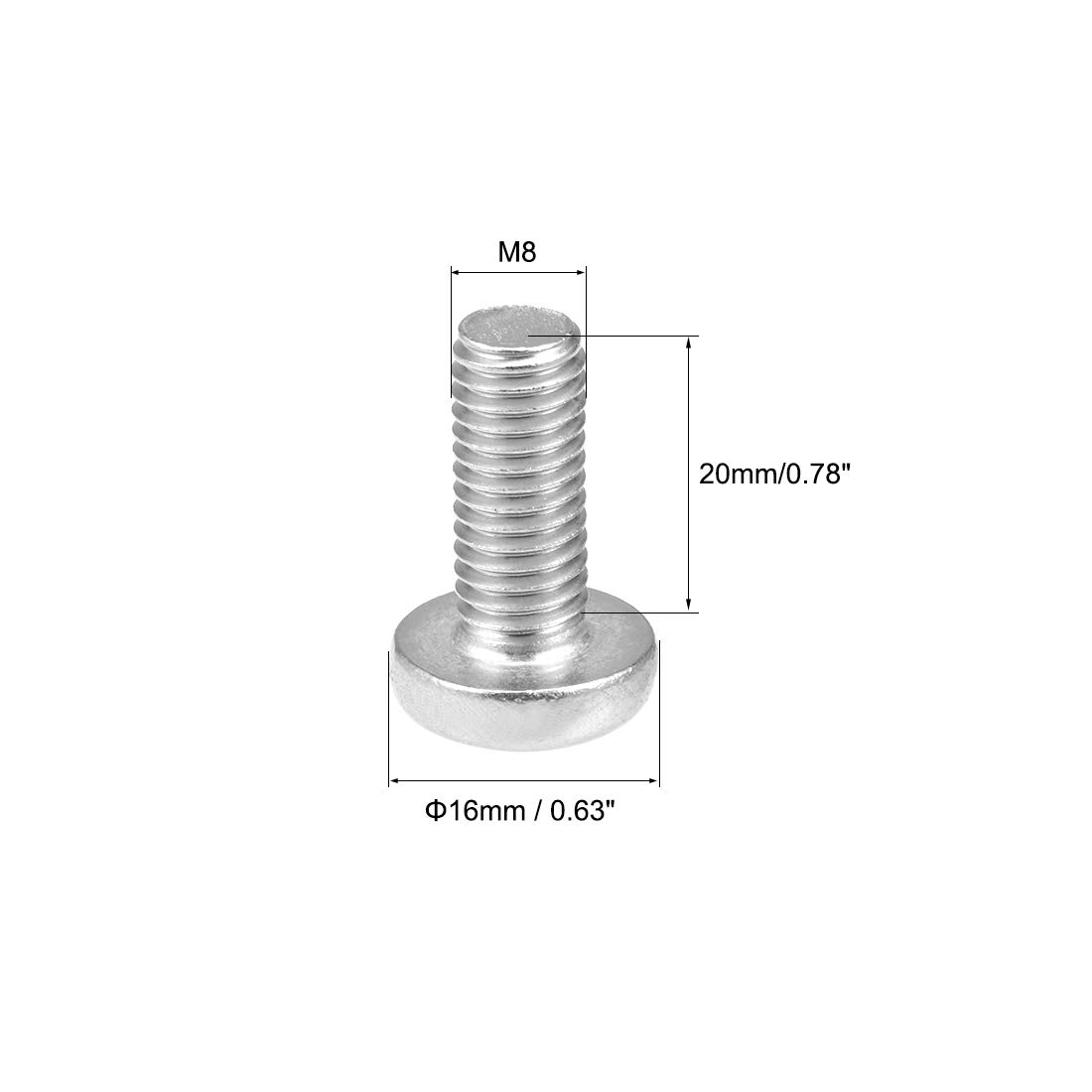 uxcell M8x20mm Machine Screws Pan Phillips Cross Head Screw 304 Stainless Steel Fasteners Bolts 5Pcs