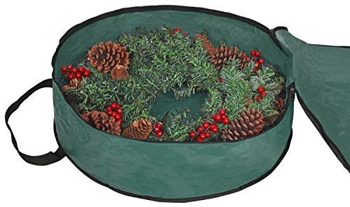 ProPik Christmas Wreath Storage Bag 24" - Garland Holiday Container with Tear Resistant Material - Featuring Heavy Duty Handles and Transparent Card Slot - (Green)
