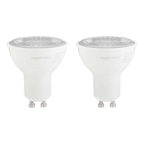 Amazon Basics 7 W Equivalent 50W , 3000K Warm White, Dimmable, 10,000 Hour Lifetime, MR16 (GU10 Base) LED Light Bulb , 2-Pack