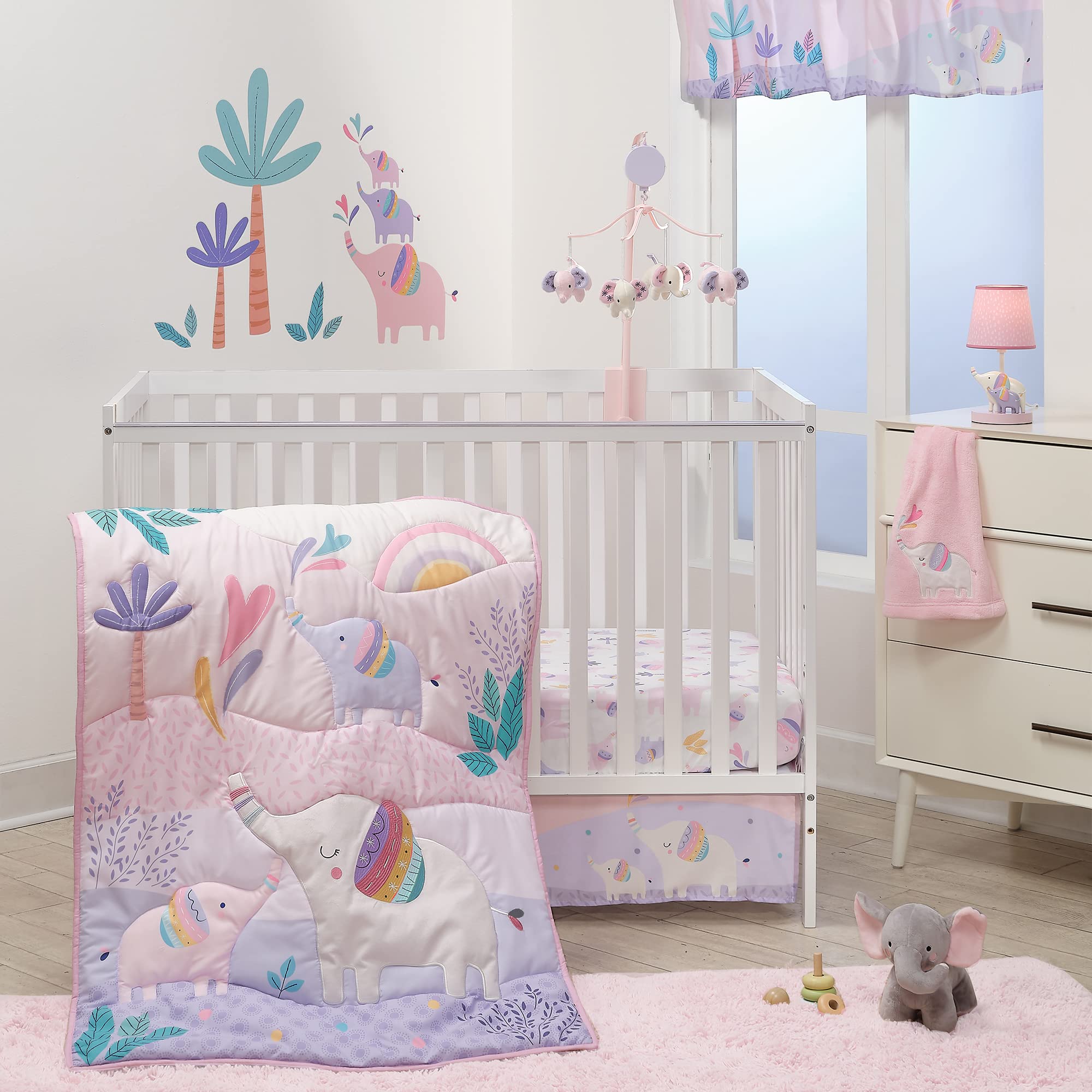 Bedtime Originals Elephant Dreams Pink/Lavender Nursery Lamp with Shade & Bulb
