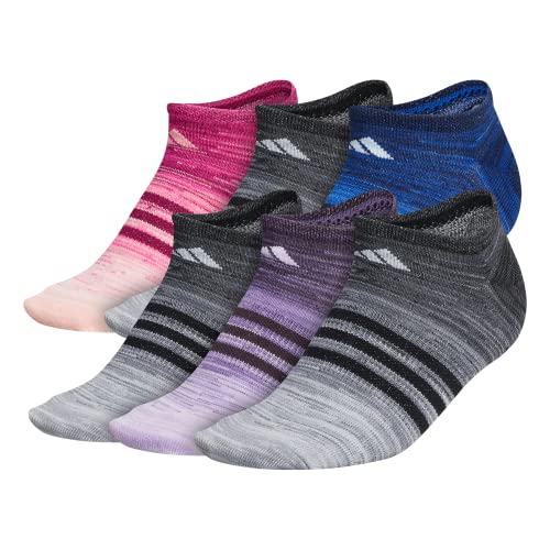 adidas Women's Superlite No Show Socks (6-Pair), Black/Tech Purple/Team Royal Blue, Medium