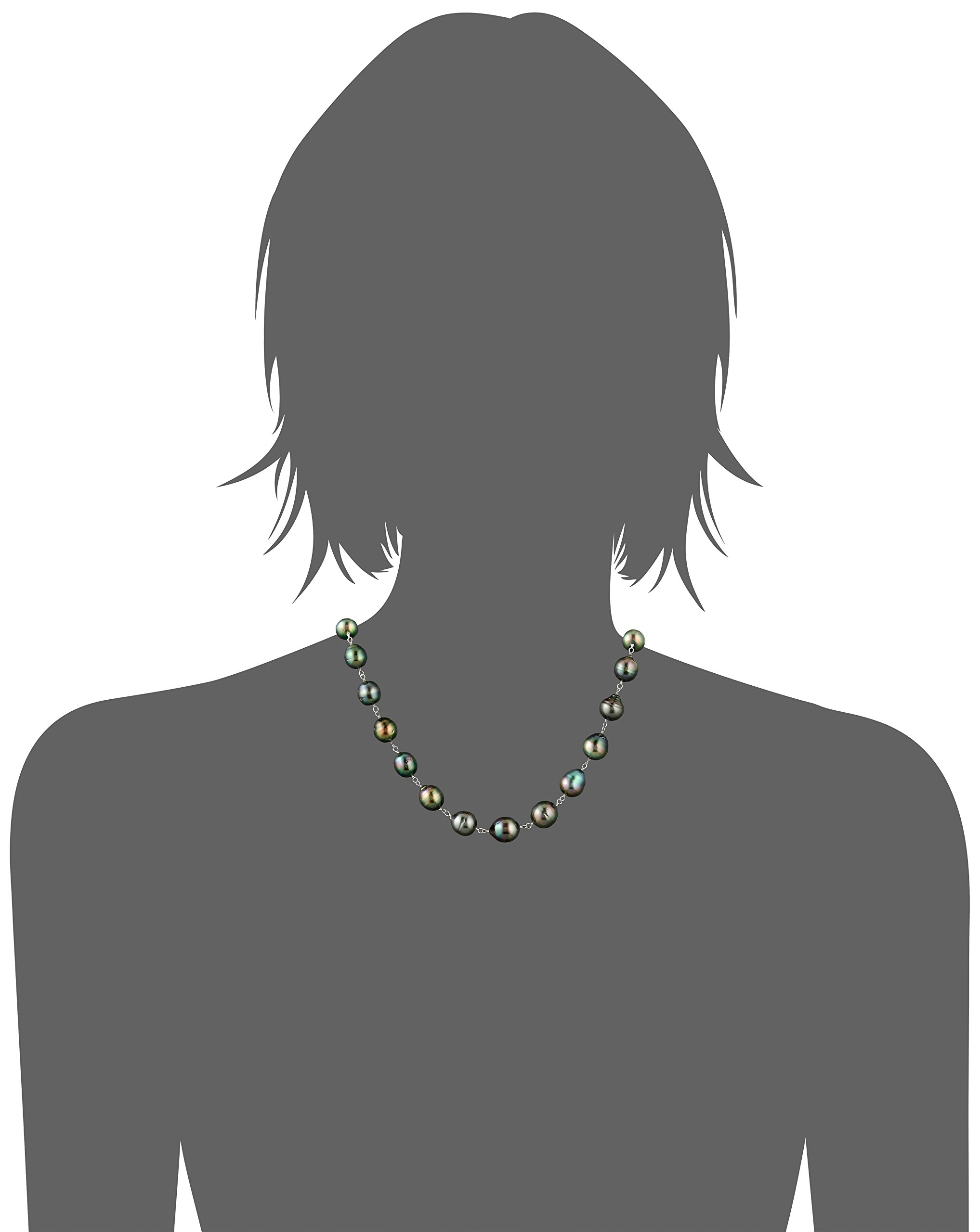 Amazon Collection Sterling Silver 8-12mm Black Baroque Tahitian Cultured Pearl Strand, 18"