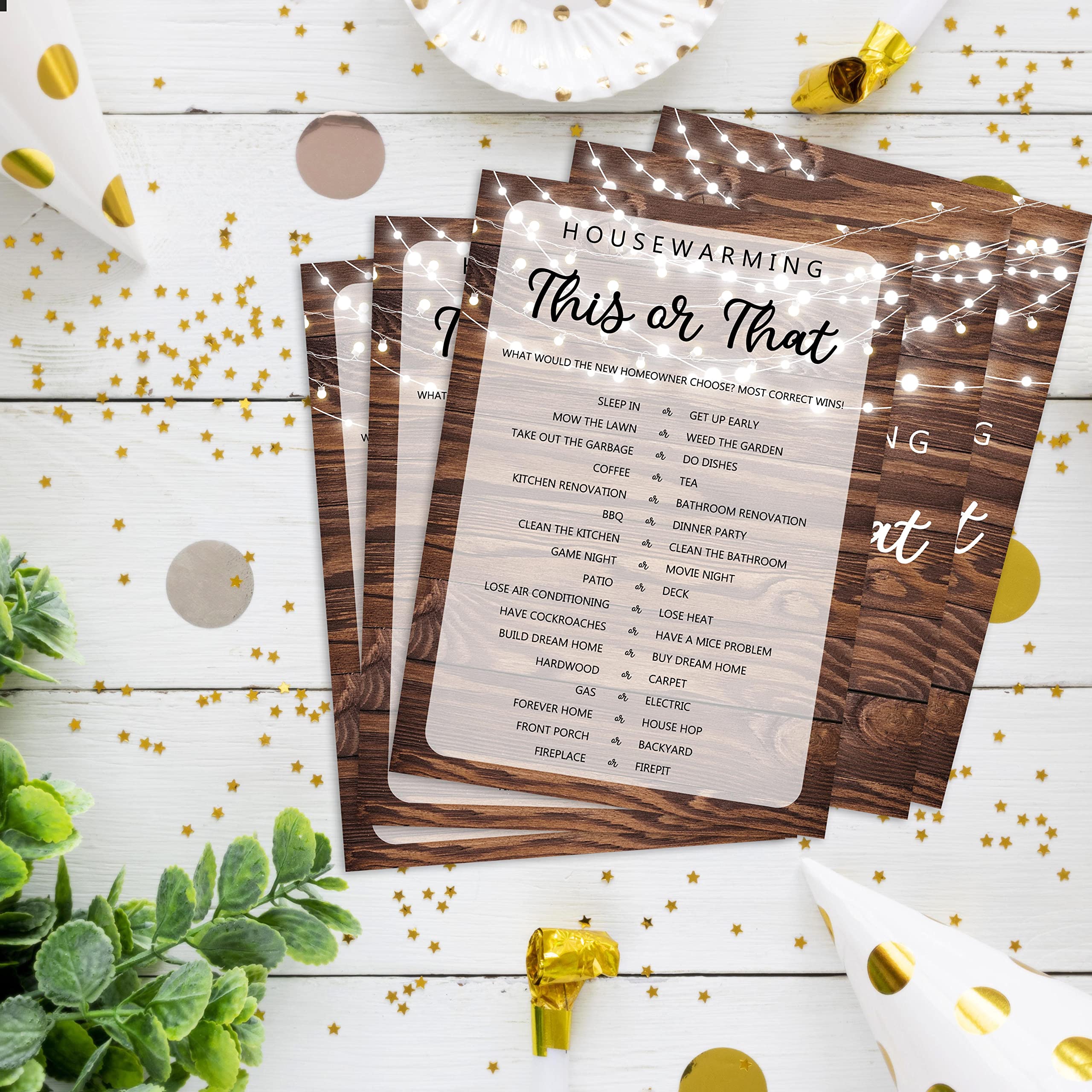 Housewarming Party Games, This or That, Rustic New Home, New House, New Homeowner Party Games Cards, 30 Sheets Each Pack