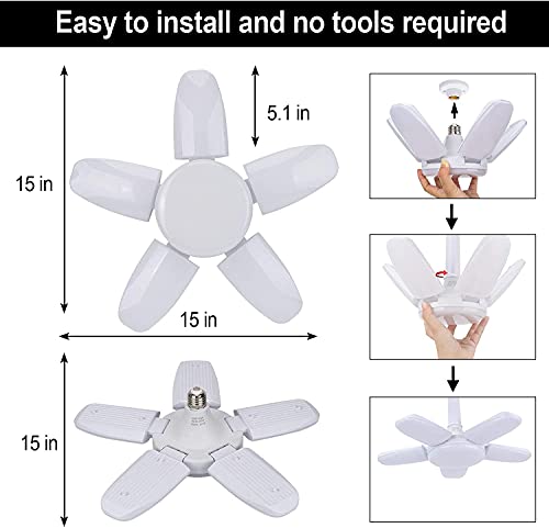 RGZZUP 6PACK LED Garage Lights,E26 100W Deformable Led Garage Ceiling Lighting 10000LM E26/E27 Daylight 6000K LED Ceiling Lights Adjustable Led Garage Light Extended Base for Garage,Warehouse